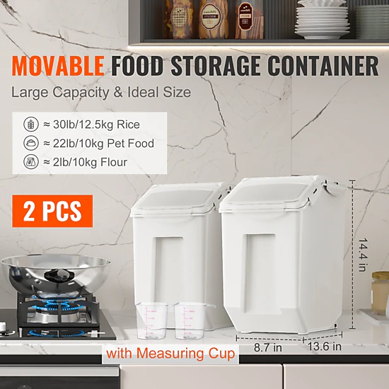 HONGGE 2-Pack 15L Airtight Rice Storage Container Set with Wheels ...