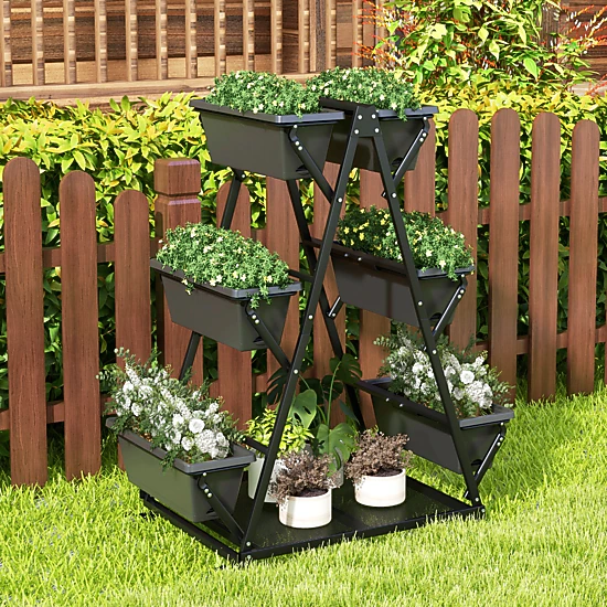 Hivvago 3-Tier Vertical Raised Garden Bed with 4 Wheels and 6 Container ...