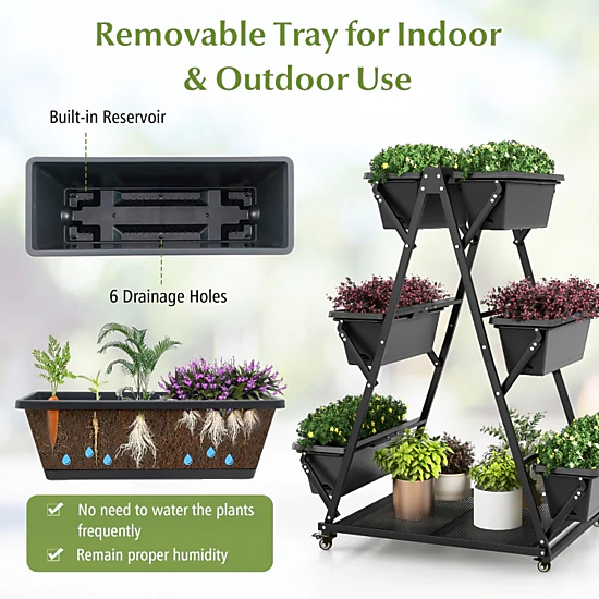Hivvago 3-Tier Vertical Raised Garden Bed with 4 Wheels and 6 Container ...