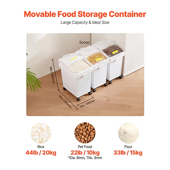 HONGGE 3-Pack 20L/5.2-Gallon Airtight Rice Storage Container Set with ...